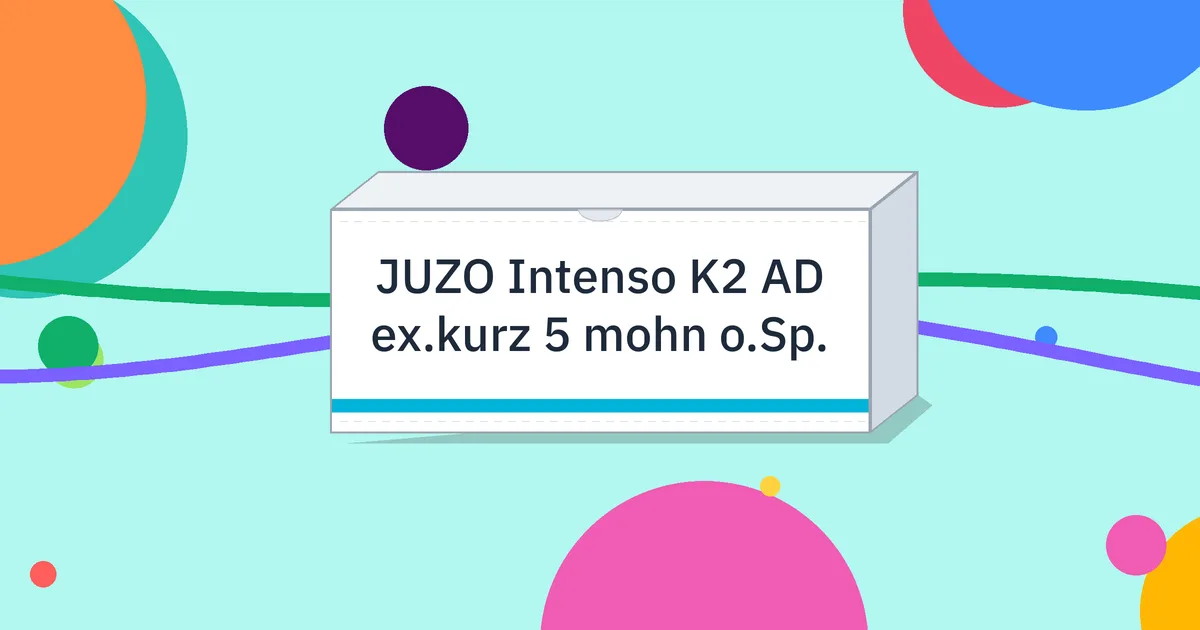 Symbolbild: Packung mit der Aufschrift JUZO Intenso K2 AD ex.kurz 5 mohn o.Sp. (PZN 18618835) – Verfügbarkeit und Bezug in Apotheken in Frankfurt am Main