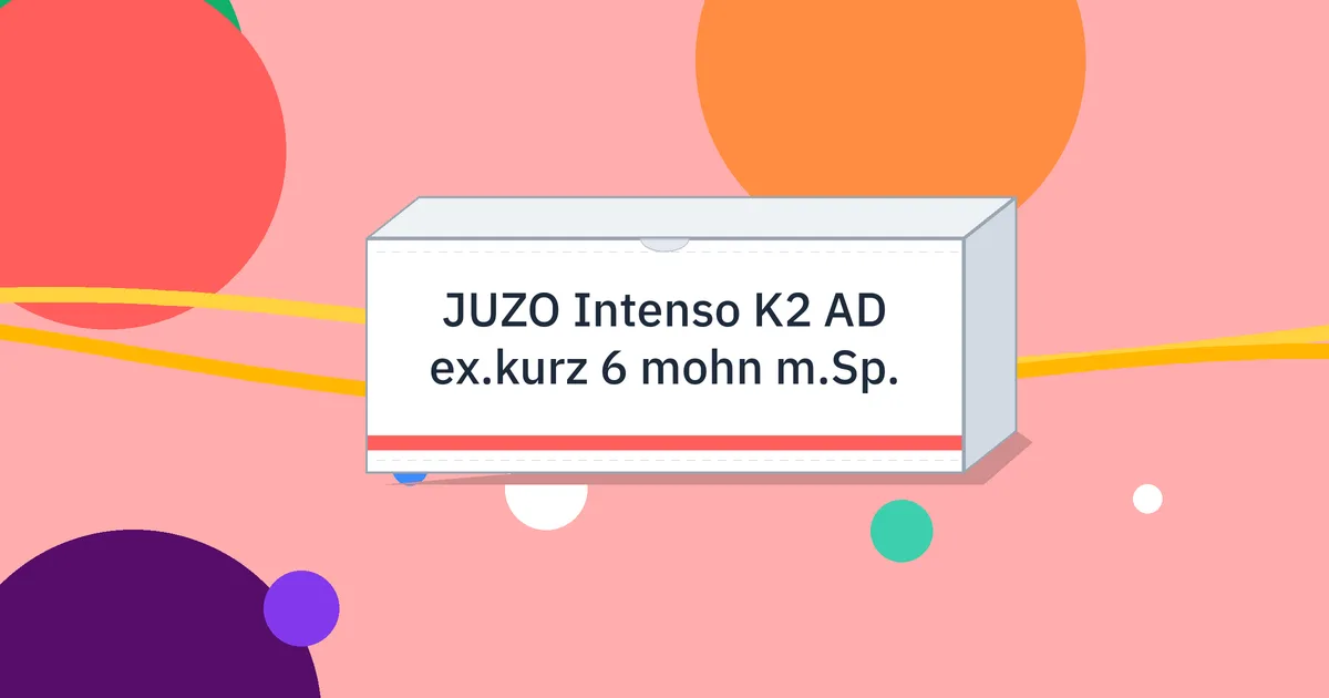 Symbolbild: Packung mit der Aufschrift JUZO Intenso K2 AD ex.kurz 6 mohn m.Sp. (PZN 18608297) – Verfügbarkeit und Bezug in Apotheken in Frankfurt am Main