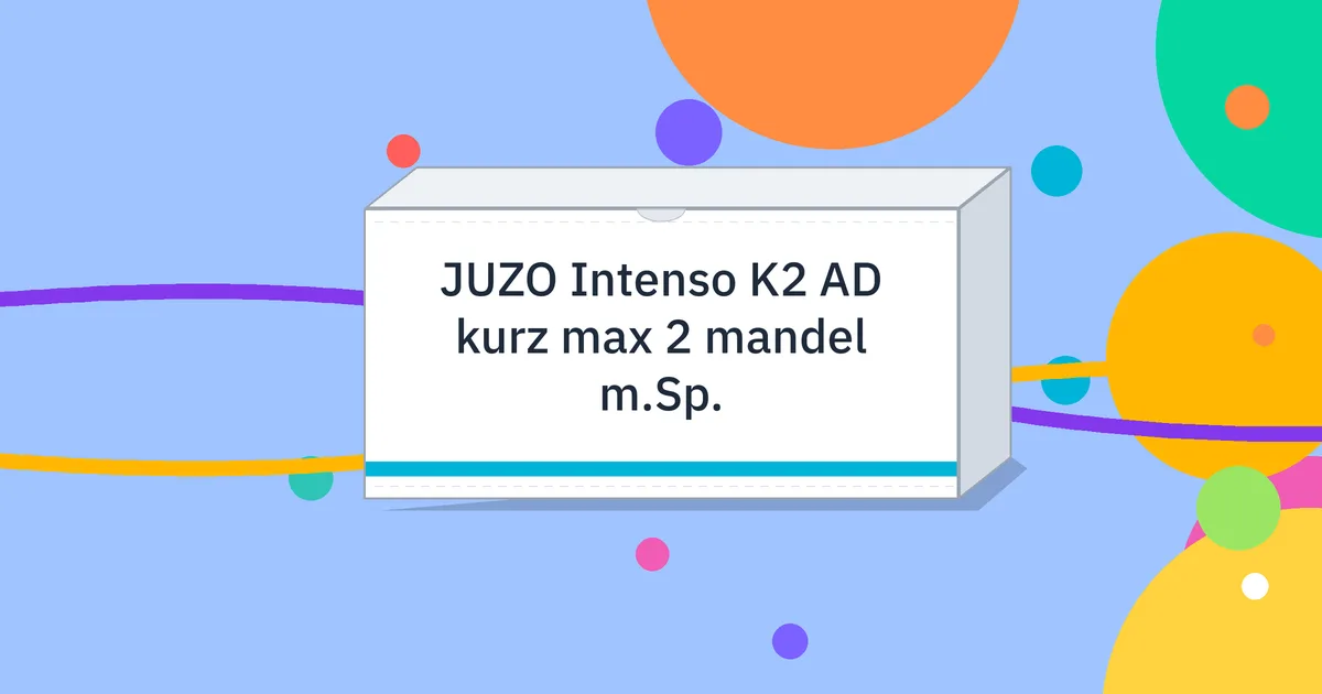 Symbolbild: Packung mit der Aufschrift JUZO Intenso K2 AD kurz max 2 mandel m.Sp. (PZN 18608765) – Verfügbarkeit und Bezug in Apotheken in Frankfurt am Main