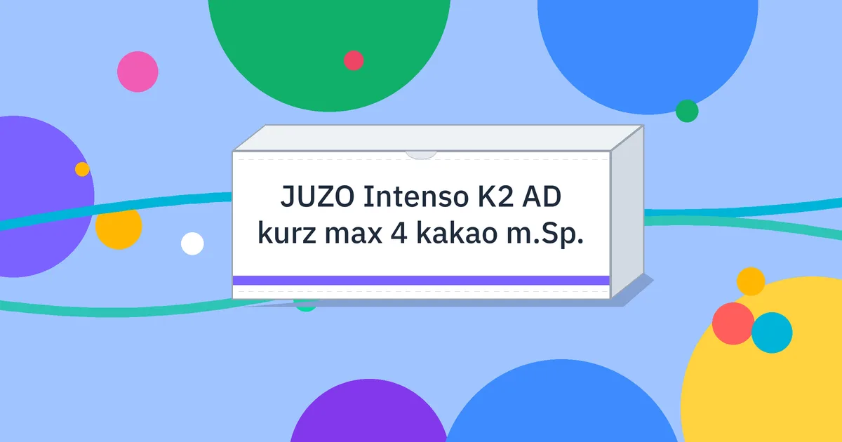 Symbolbild: Packung mit der Aufschrift JUZO Intenso K2 AD kurz max 4 kakao m.Sp. (PZN 18608937) – Verfügbarkeit und Bezug in Apotheken in Frankfurt am Main
