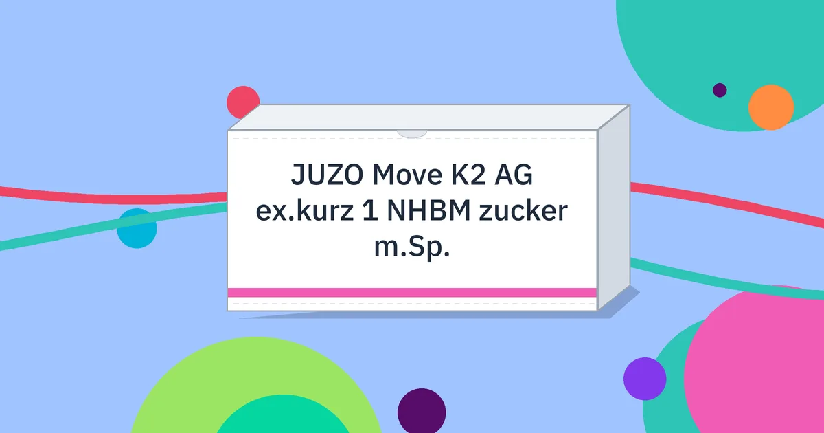 Symbolbild: Packung mit der Aufschrift JUZO Move K2 AG ex.kurz 1 NHBM zucker m.Sp. (PZN 18531100) – Verfügbarkeit und Bezug in Apotheken in Frankfurt am Main
