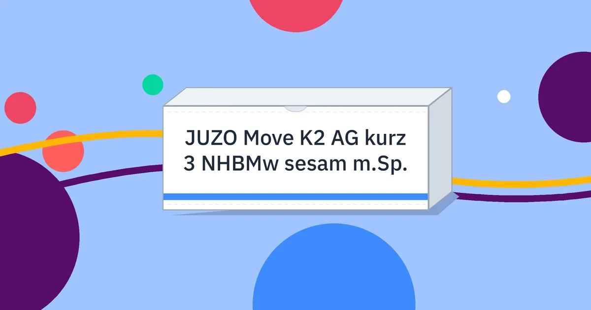Symbolbild: Packung mit der Aufschrift JUZO Move K2 AG kurz 3 NHBMw sesam m.Sp. (PZN 18527564) – Verfügbarkeit und Bezug in Apotheken in Frankfurt am Main