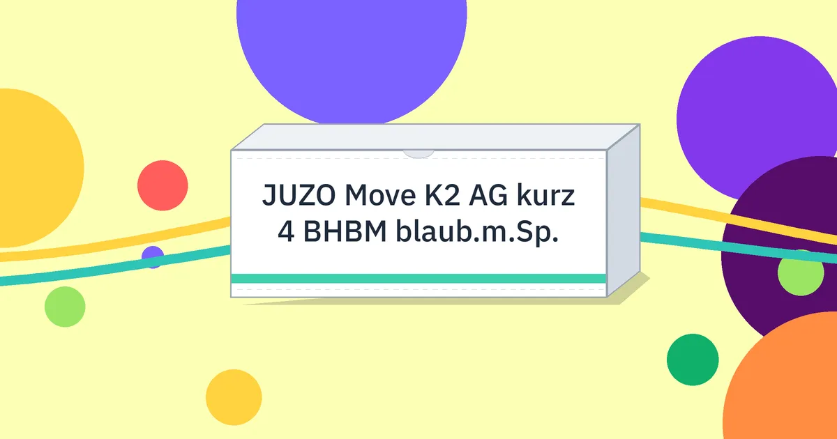 Symbolbild: Packung mit der Aufschrift JUZO Move K2 AG kurz 4 BHBM blaub.m.Sp. (PZN 18560171) – Verfügbarkeit und Bezug in Apotheken in Frankfurt am Main