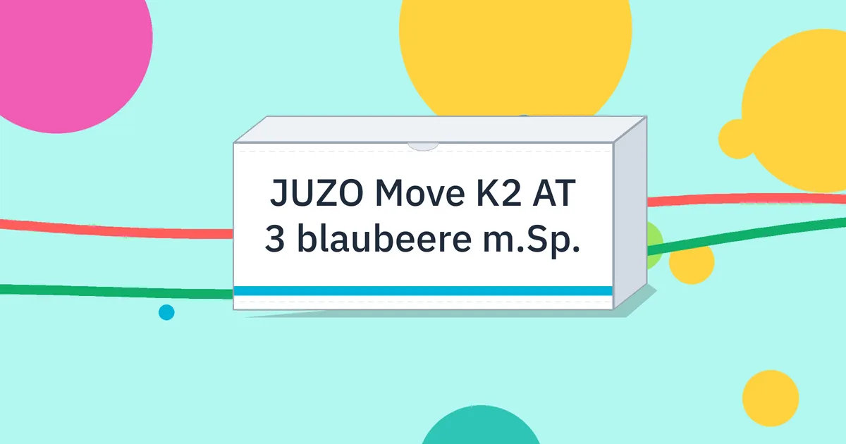 Symbolbild: Packung mit der Aufschrift JUZO Move K2 AT 3 blaubeere m.Sp. (PZN 20667769) – Verfügbarkeit und Bezug in Apotheken in Frankfurt am Main