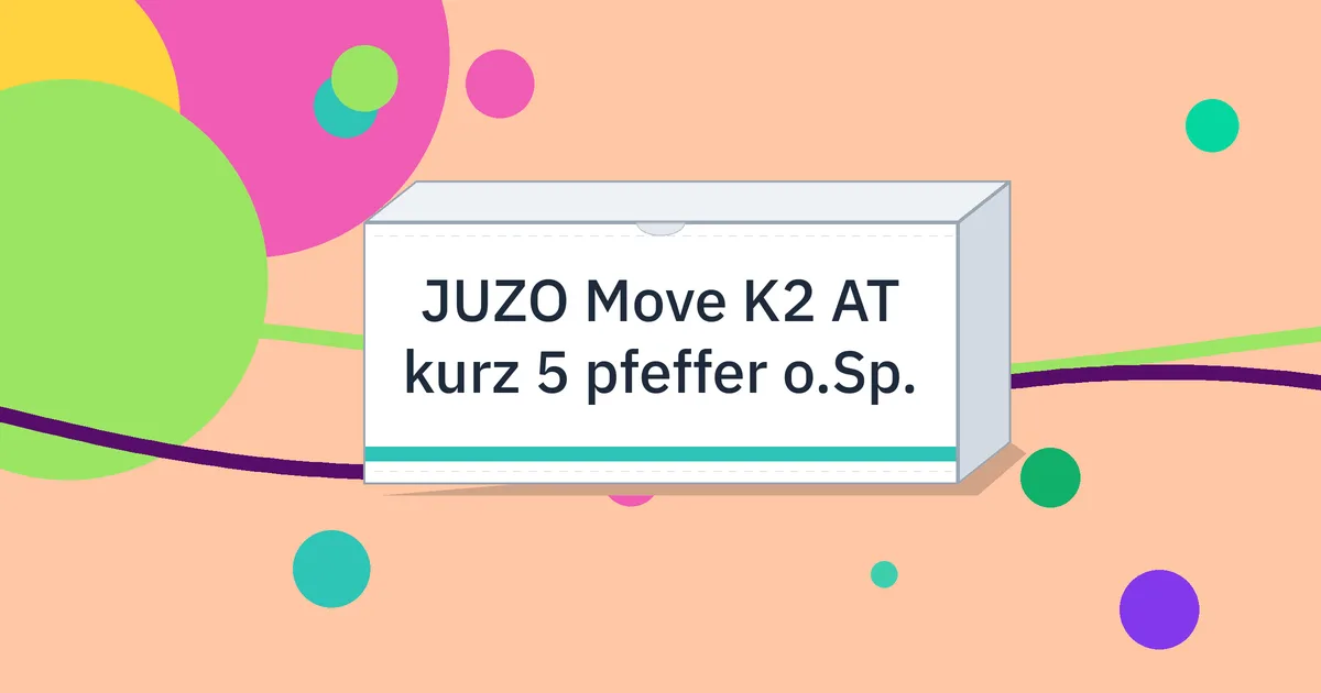 Symbolbild: Packung mit der Aufschrift JUZO Move K2 AT kurz 5 pfeffer o.Sp. (PZN 20675243) – Verfügbarkeit und Bezug in Apotheken in Frankfurt am Main