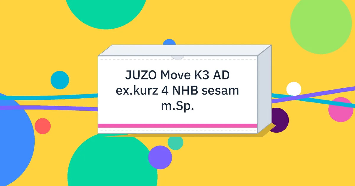 Symbolbild: Packung mit der Aufschrift JUZO Move K3 AD ex.kurz 4 NHB sesam m.Sp. (PZN 18569545) – Verfügbarkeit und Bezug in Apotheken in Frankfurt am Main