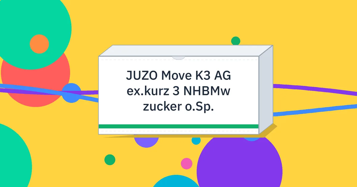 Symbolbild: Packung mit der Aufschrift JUZO Move K3 AG ex.kurz 3 NHBMw zucker o.Sp. (PZN 18584792) – Verfügbarkeit und Bezug in Apotheken in Frankfurt am Main