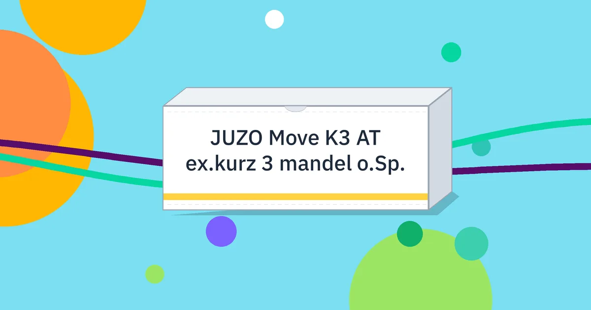 Symbolbild: Packung mit der Aufschrift JUZO Move K3 AT ex.kurz 3 mandel o.Sp. (PZN 20681686) – Verfügbarkeit und Bezug in Apotheken in Frankfurt am Main
