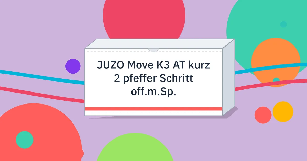 Symbolbild: Packung mit der Aufschrift JUZO Move K3 AT kurz 2 pfeffer Schritt off.m.Sp. (PZN 20683478) – Verfügbarkeit und Bezug in Apotheken in Frankfurt am Main