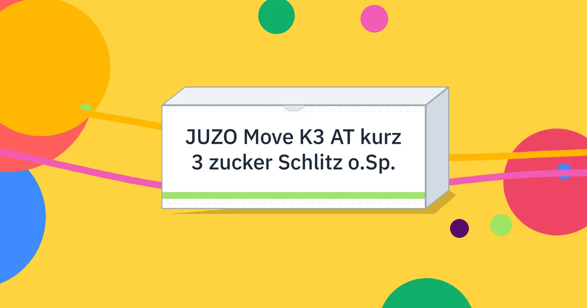 Symbolbild: Packung mit der Aufschrift JUZO Move K3 AT kurz 3 zucker Schlitz o.Sp. (PZN 20685460) – Verfügbarkeit und Bezug in Apotheken in Frankfurt am Main