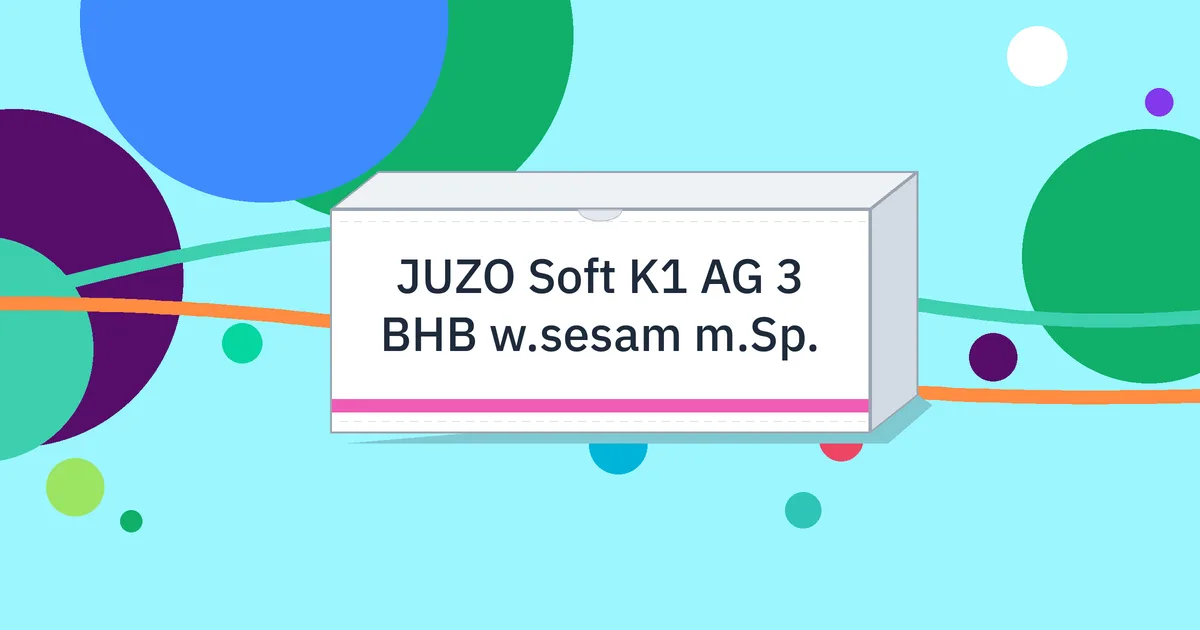 Symbolbild: Packung mit der Aufschrift JUZO Soft K1 AG 3 BHB w.sesam m.Sp. (PZN 14836742) – Verfügbarkeit und Bezug in Apotheken in Frankfurt am Main