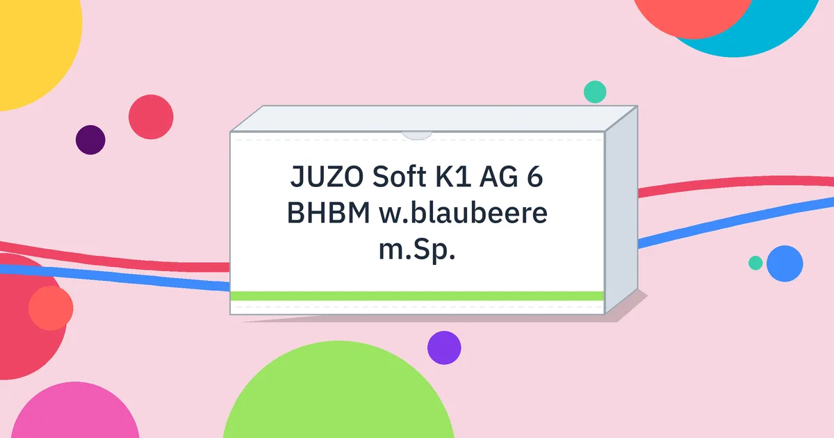 Symbolbild: Packung mit der Aufschrift JUZO Soft K1 AG 6 BHBM w.blaubeere m.Sp. (PZN 14863029) – Verfügbarkeit und Bezug in Apotheken in Frankfurt am Main