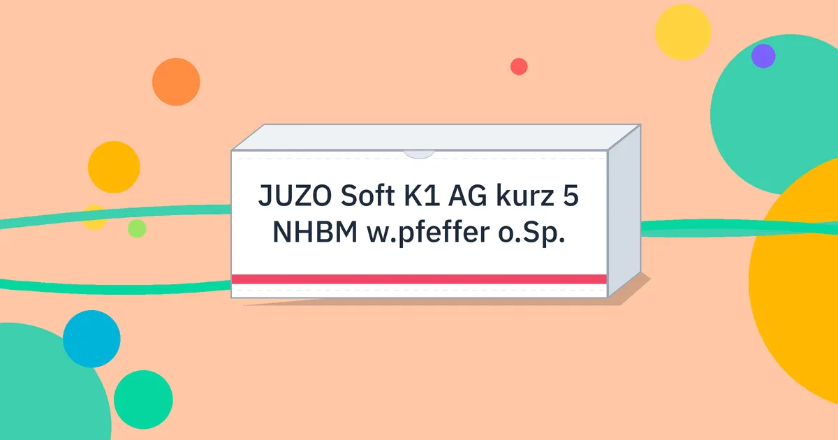 Symbolbild: Packung mit der Aufschrift JUZO Soft K1 AG kurz 5 NHBM w.pfeffer o.Sp. (PZN 14996606) – Verfügbarkeit und Bezug in Apotheken in Frankfurt am Main