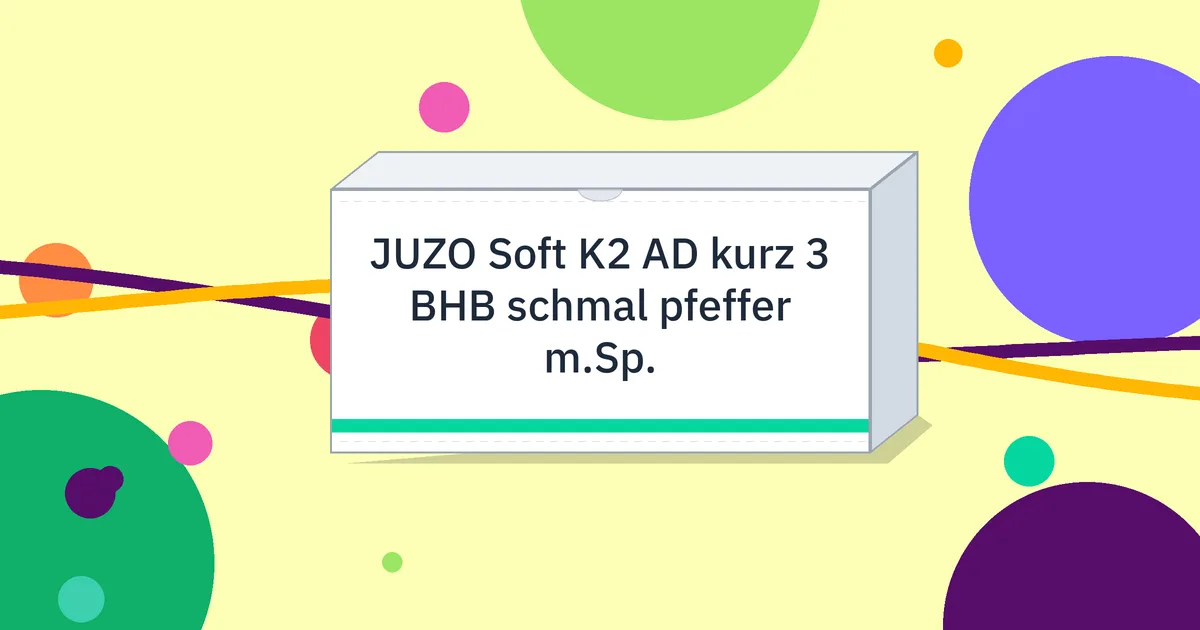 Symbolbild: Packung mit der Aufschrift JUZO Soft K2 AD kurz 3 BHB schmal pfeffer m.Sp. (PZN 15465555) – Verfügbarkeit und Bezug in Apotheken in Frankfurt am Main
