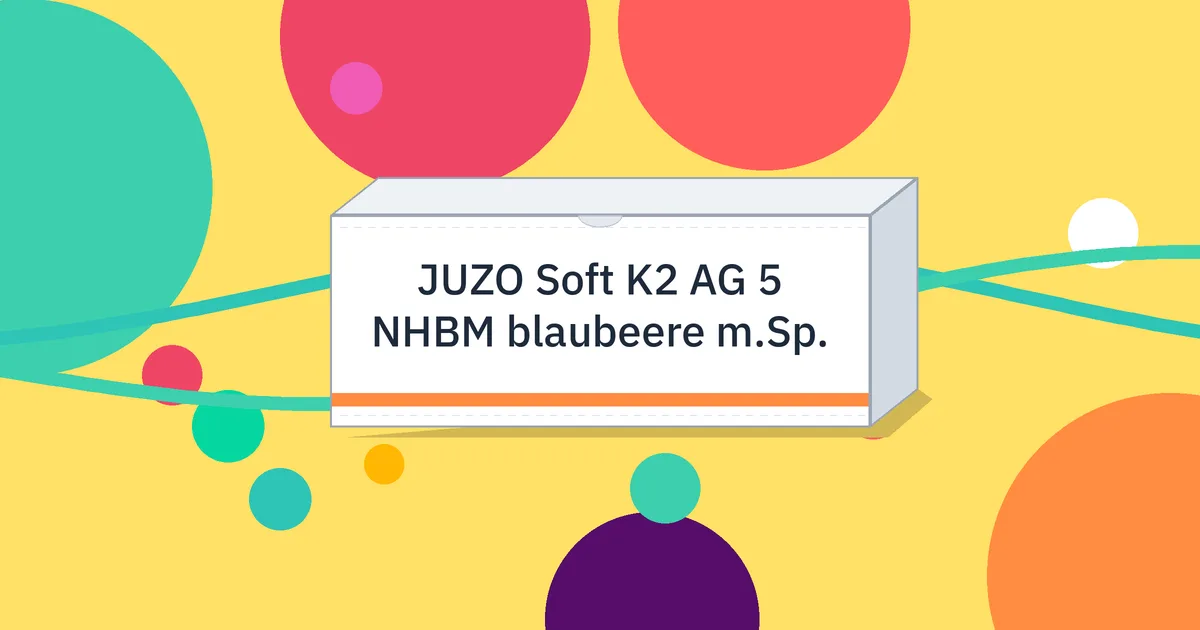 Symbolbild: Packung mit der Aufschrift JUZO Soft K2 AG 5 NHBM blaubeere m.Sp. (PZN 15019198) – Verfügbarkeit und Bezug in Apotheken in Frankfurt am Main
