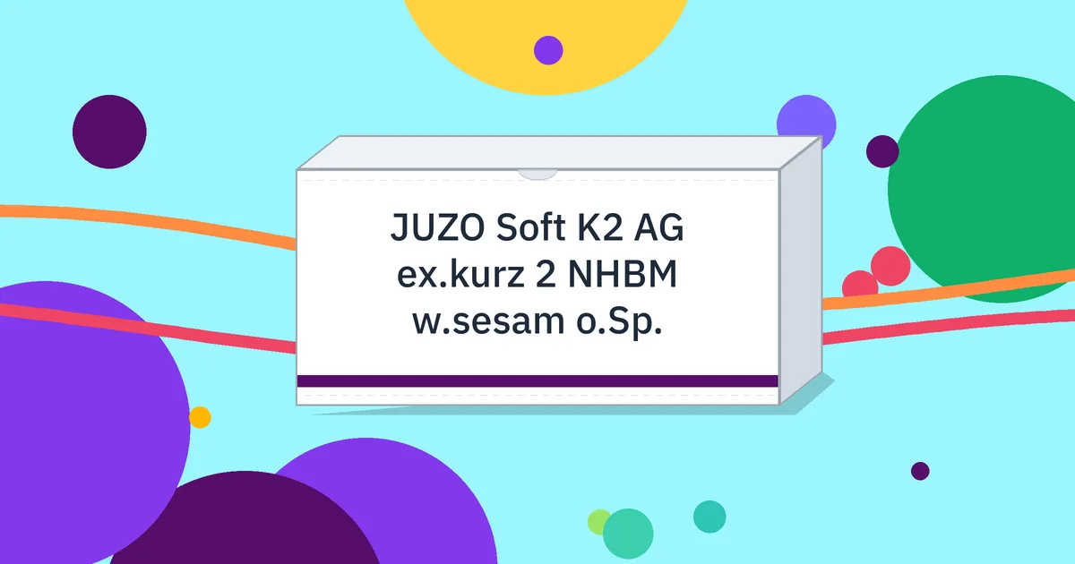 Symbolbild: Packung mit der Aufschrift JUZO Soft K2 AG ex.kurz 2 NHBM w.sesam o.Sp. (PZN 15021545) – Verfügbarkeit und Bezug in Apotheken in Frankfurt am Main