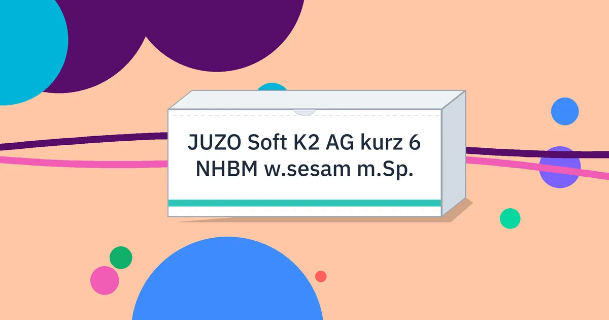 Symbolbild: Packung mit der Aufschrift JUZO Soft K2 AG kurz 6 NHBM w.sesam m.Sp. (PZN 15021108) – Verfügbarkeit und Bezug in Apotheken in Frankfurt am Main