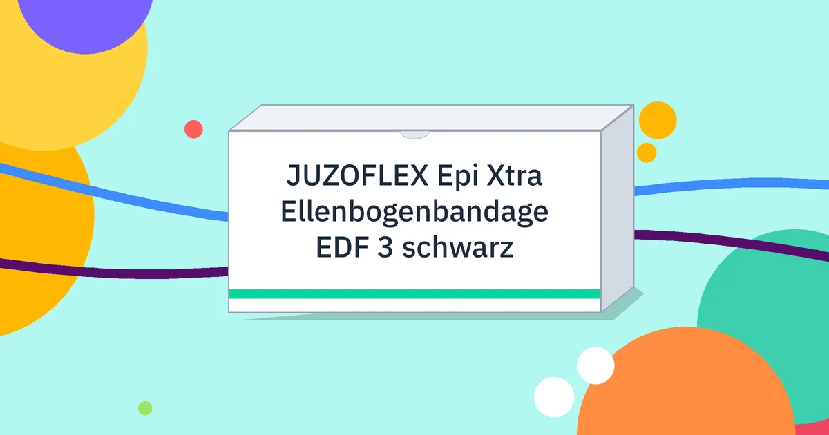 Symbolbild: Packung mit der Aufschrift JUZOFLEX Epi Xtra Ellenbogenbandage EDF 3 schwarz (PZN 16635605) – Verfügbarkeit und Bezug in Apotheken in Frankfurt am Main