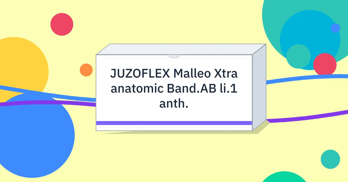 Symbolbild: Packung mit der Aufschrift JUZOFLEX Malleo Xtra anatomic Band.AB li.1 anth. (PZN 16635019) – Verfügbarkeit und Bezug in Apotheken in Frankfurt am Main