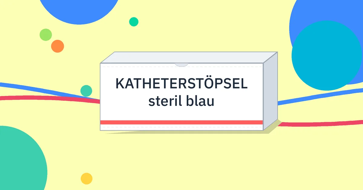Symbolbild: Packung mit der Aufschrift KATHETERSTÖPSEL steril blau (PZN 06618190) – Verfügbarkeit und Bezug in Apotheken in Frankfurt am Main