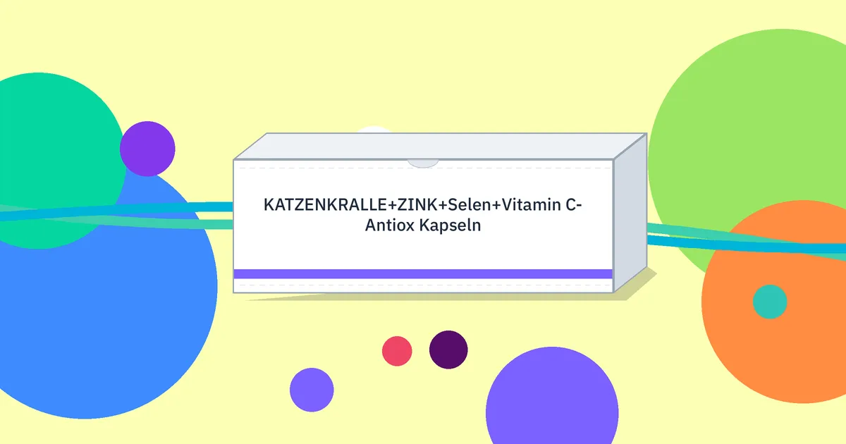 Symbolbild: Packung mit der Aufschrift KATZENKRALLE+ZINK+Selen+Vitamin C-Antiox Kapseln (PZN 09279630) – Verfügbarkeit und Bezug in Apotheken in Frankfurt am Main