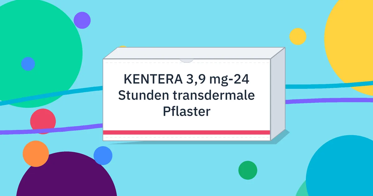 Symbolbild: Packung mit der Aufschrift KENTERA 3,9 mg-24 Stunden transdermale Pflaster (PZN 13651070) – Verfügbarkeit und Bezug in Apotheken in Frankfurt am Main