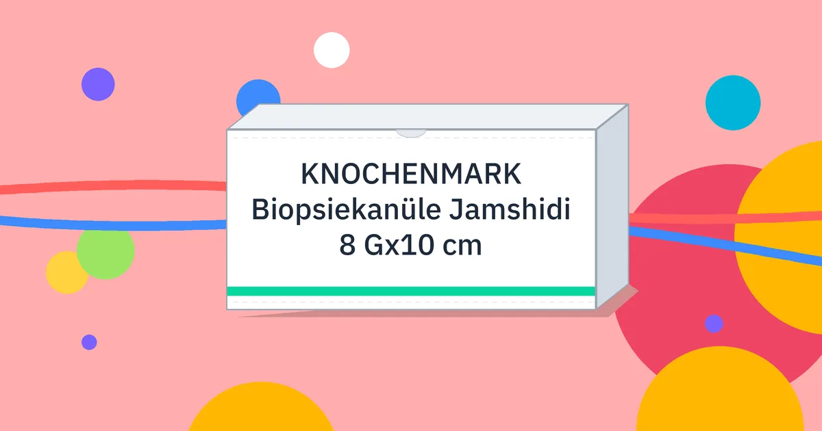 Symbolbild: Packung mit der Aufschrift KNOCHENMARK Biopsiekanüle Jamshidi 8 Gx10 cm (PZN 07097801) – Verfügbarkeit und Bezug in Apotheken in Frankfurt am Main