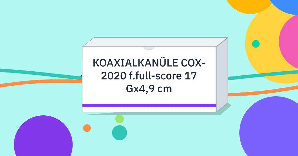 Symbolbild: Packung mit der Aufschrift KOAXIALKANÜLE COX-2020 f.full-score 17 Gx4,9 cm (PZN 14384518) – Verfügbarkeit und Bezug in Apotheken in Frankfurt am Main