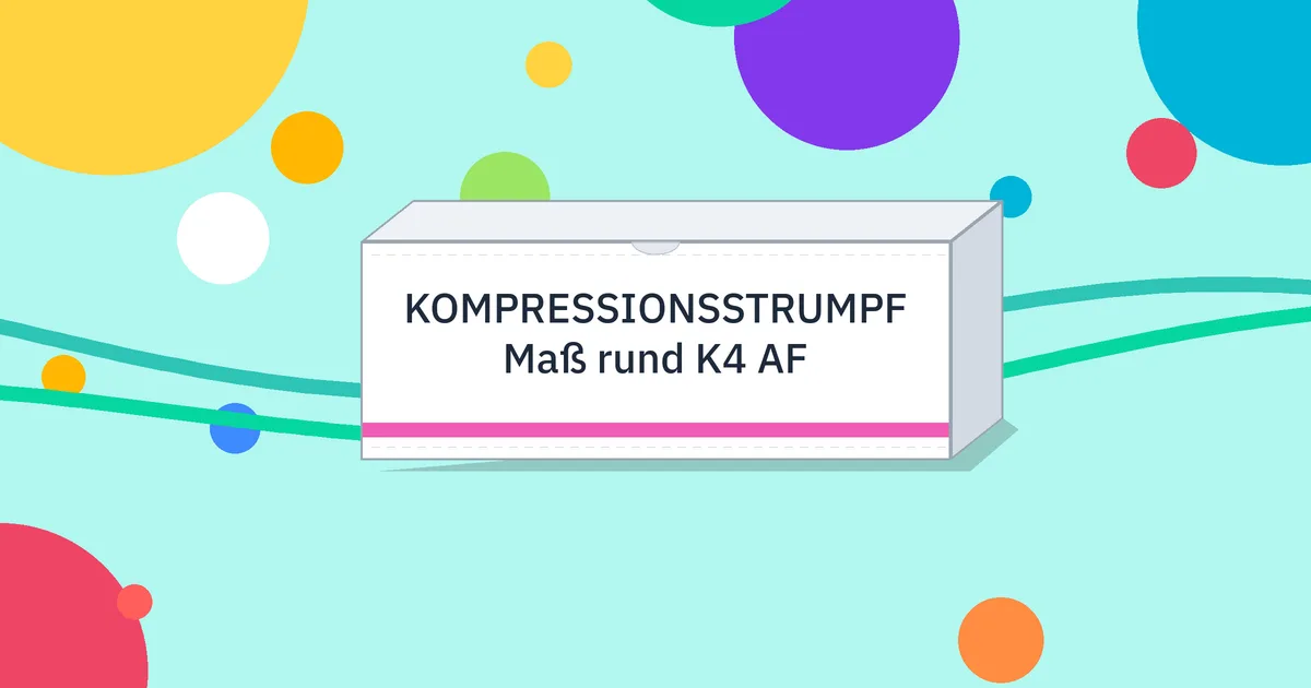 Symbolbild: Packung mit der Aufschrift KOMPRESSIONSSTRUMPF Maß rund K4 AF (PZN 04774744) – Verfügbarkeit und Bezug in Apotheken in Frankfurt am Main