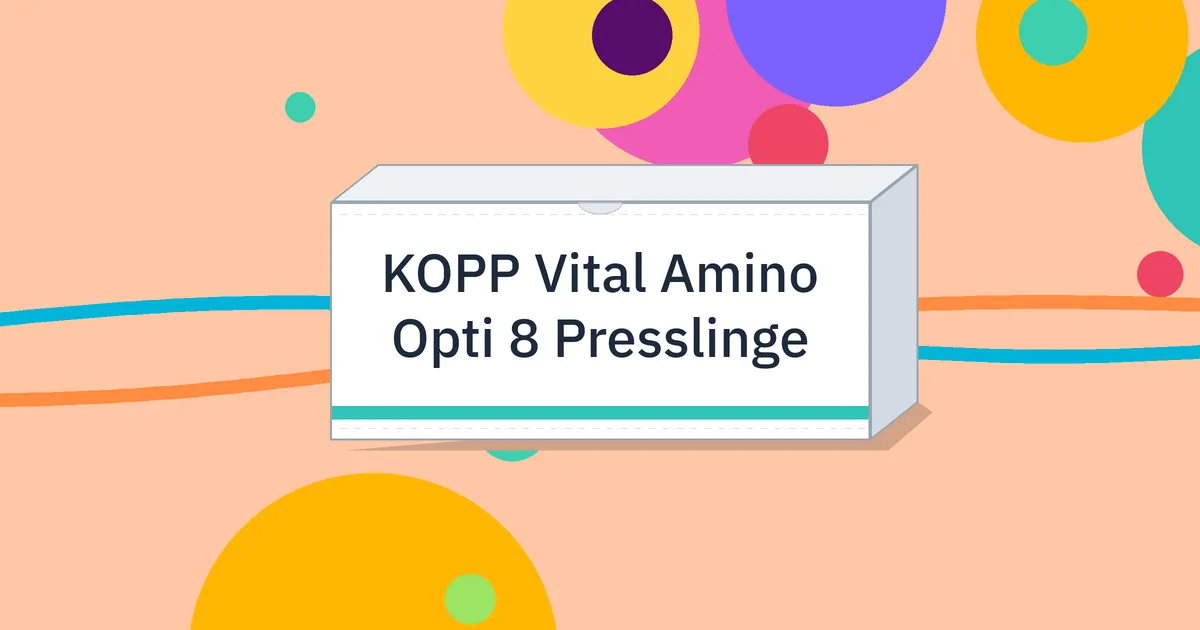 Symbolbild: Packung mit der Aufschrift KOPP Vital Amino Opti 8 Presslinge (PZN 18810863) – Verfügbarkeit und Bezug in Apotheken in Frankfurt am Main