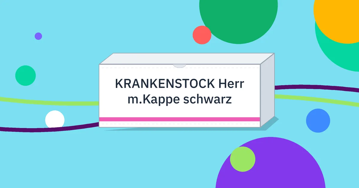 Symbolbild: Packung mit der Aufschrift KRANKENSTOCK Herr m.Kappe schwarz (PZN 01731214) – Verfügbarkeit und Bezug in Apotheken in Frankfurt am Main