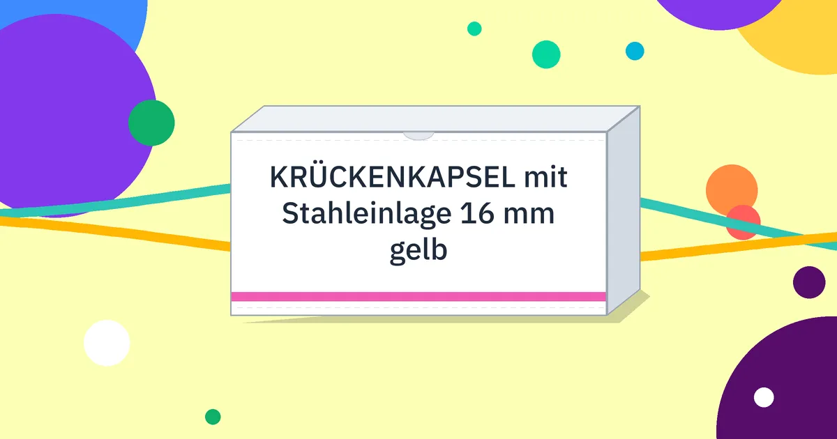 Symbolbild: Packung mit der Aufschrift KRÜCKENKAPSEL mit Stahleinlage 16 mm gelb (PZN 10075111) – Verfügbarkeit und Bezug in Apotheken in Frankfurt am Main