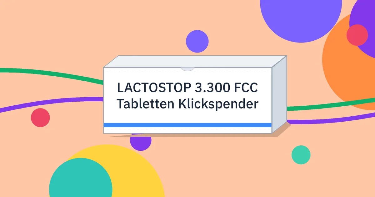 Symbolbild: Packung mit der Aufschrift LACTOSTOP 3.300 FCC Tabletten Klickspender (PZN 09292004) – Verfügbarkeit und Bezug in Apotheken in Frankfurt am Main