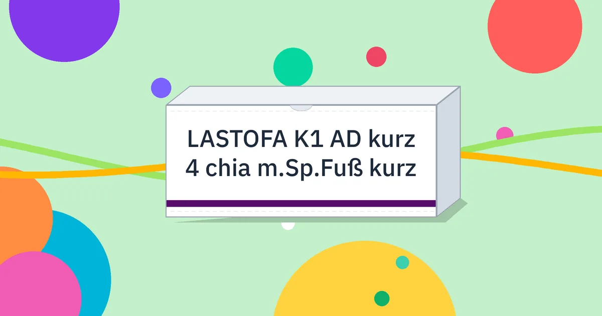 Symbolbild: Packung mit der Aufschrift LASTOFA K1 AD kurz 4 chia m.Sp.Fuß kurz (PZN 13787289) – Verfügbarkeit und Bezug in Apotheken in Frankfurt am Main