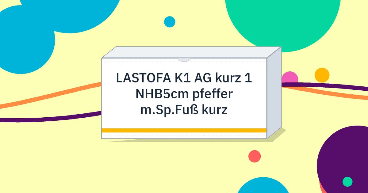 Symbolbild: Packung mit der Aufschrift LASTOFA K1 AG kurz 1 NHB5cm pfeffer m.Sp.Fuß kurz (PZN 13789354) – Verfügbarkeit und Bezug in Apotheken in Frankfurt am Main