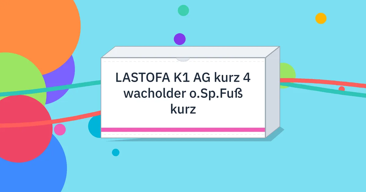 Symbolbild: Packung mit der Aufschrift LASTOFA K1 AG kurz 4 wacholder o.Sp.Fuß kurz (PZN 13792296) – Verfügbarkeit und Bezug in Apotheken in Frankfurt am Main