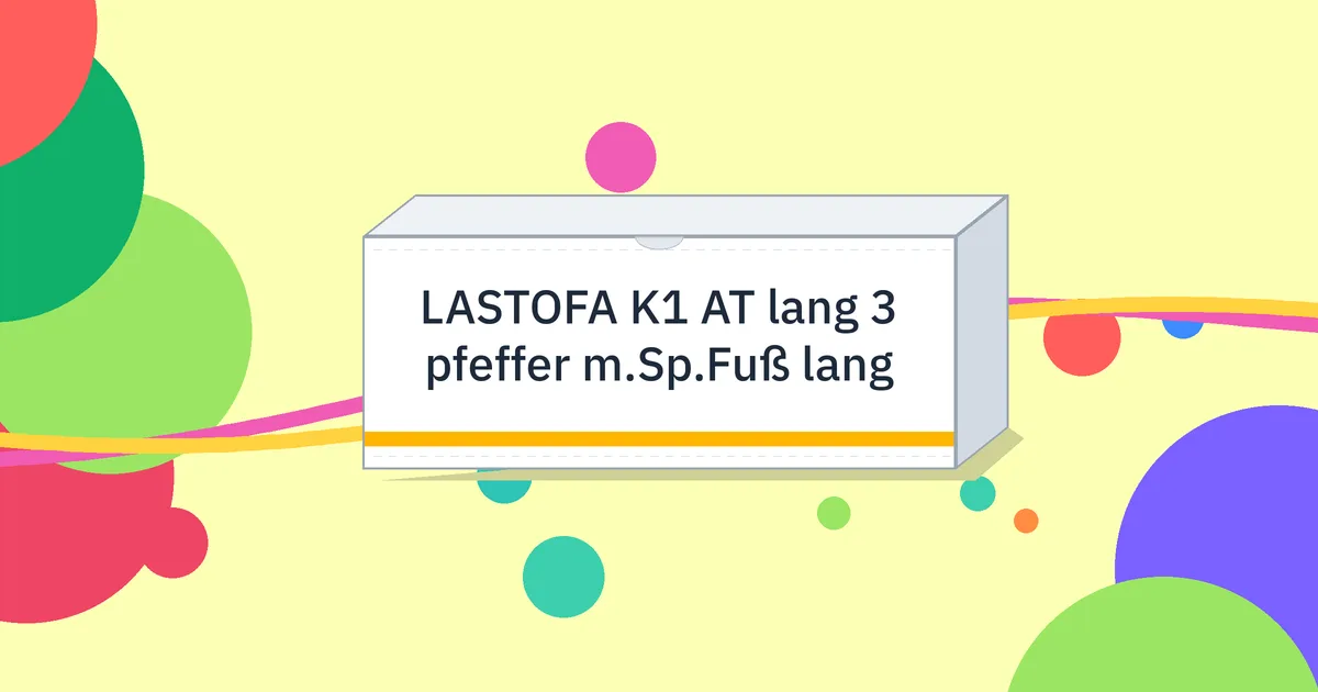 Symbolbild: Packung mit der Aufschrift LASTOFA K1 AT lang 3 pfeffer m.Sp.Fuß lang (PZN 13796035) – Verfügbarkeit und Bezug in Apotheken in Frankfurt am Main