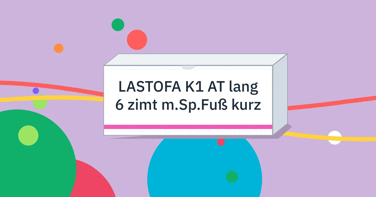 Symbolbild: Packung mit der Aufschrift LASTOFA K1 AT lang 6 zimt m.Sp.Fuß kurz (PZN 13796905) – Verfügbarkeit und Bezug in Apotheken in Frankfurt am Main