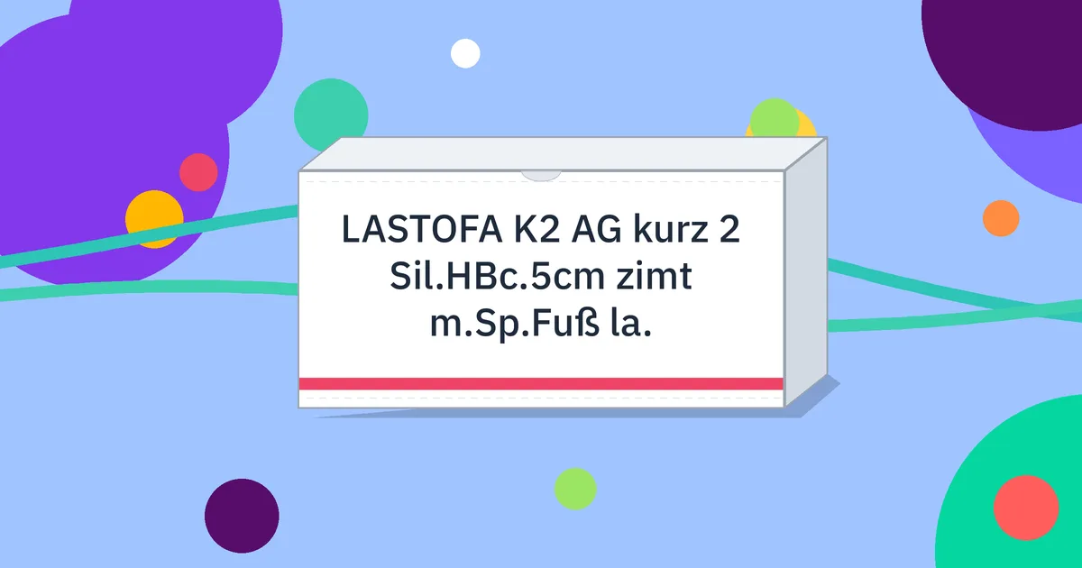 Symbolbild: Packung mit der Aufschrift LASTOFA K2 AG kurz 2 Sil.HBc.5cm zimt m.Sp.Fuß la. (PZN 13803054) – Verfügbarkeit und Bezug in Apotheken in Frankfurt am Main