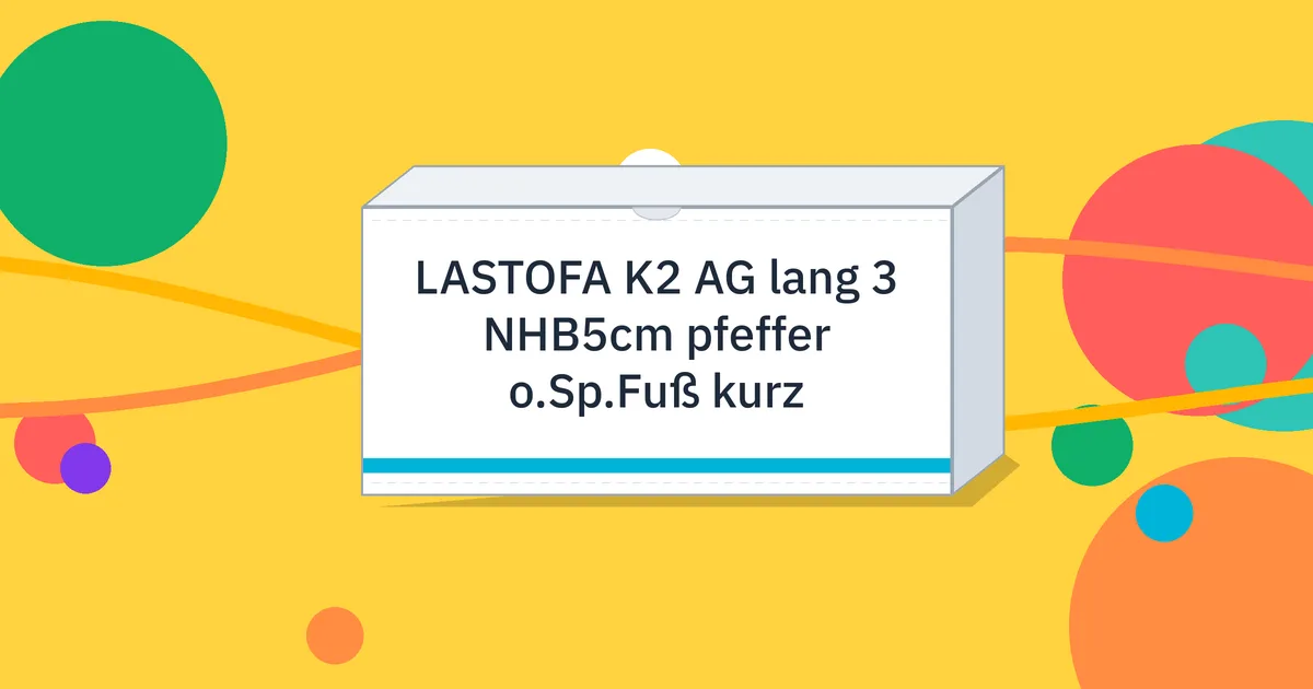 Symbolbild: Packung mit der Aufschrift LASTOFA K2 AG lang 3 NHB5cm pfeffer o.Sp.Fuß kurz (PZN 13804728) – Verfügbarkeit und Bezug in Apotheken in Frankfurt am Main