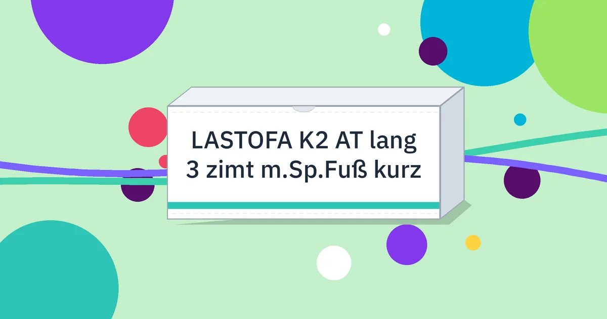 Symbolbild: Packung mit der Aufschrift LASTOFA K2 AT lang 3 zimt m.Sp.Fuß kurz (PZN 13808956) – Verfügbarkeit und Bezug in Apotheken in Frankfurt am Main