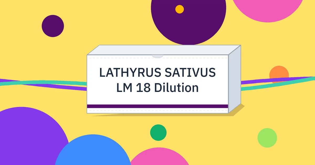 Symbolbild: Packung mit der Aufschrift LATHYRUS SATIVUS LM 18 Dilution (PZN 13523662) – Verfügbarkeit und Bezug in Apotheken in Frankfurt am Main