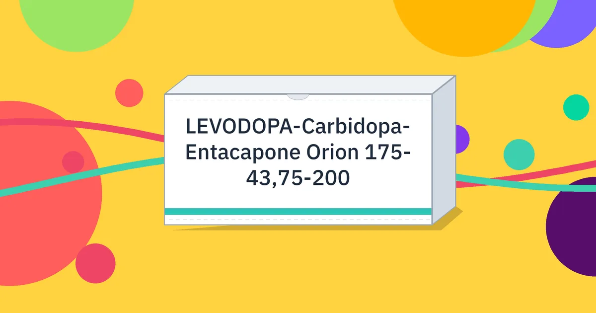 Symbolbild: Packung mit der Aufschrift LEVODOPA-Carbidopa-Entacapone Orion 175-43,75-200 (PZN 10057277) – Verfügbarkeit und Bezug in Apotheken in Frankfurt am Main