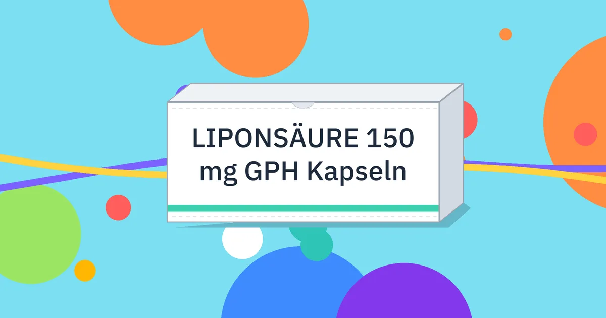 Symbolbild: Packung mit der Aufschrift LIPONSÄURE 150 mg GPH Kapseln (PZN 09681438) – Verfügbarkeit und Bezug in Apotheken in Frankfurt am Main