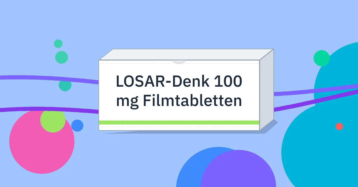 Symbolbild: Packung mit der Aufschrift LOSAR-Denk 100 mg Filmtabletten (PZN 12443151) – Verfügbarkeit und Bezug in Apotheken in Frankfurt am Main