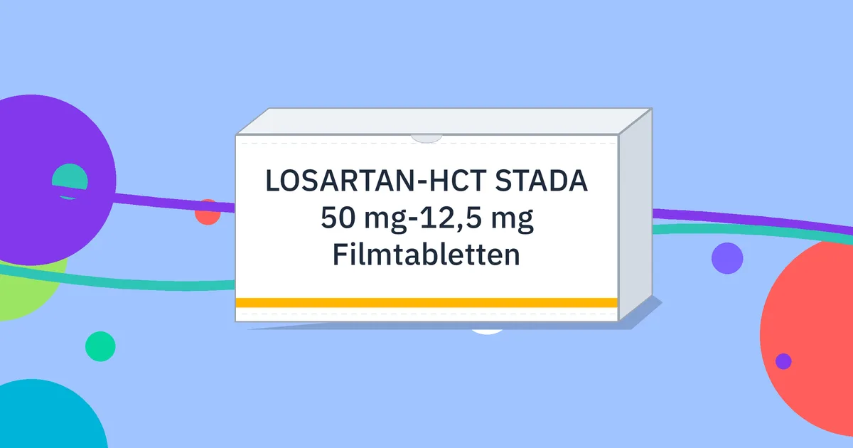 Symbolbild: Packung mit der Aufschrift LOSARTAN-HCT STADA 50 mg-12,5 mg Filmtabletten (PZN 05851228) – Verfügbarkeit und Bezug in Apotheken in Frankfurt am Main