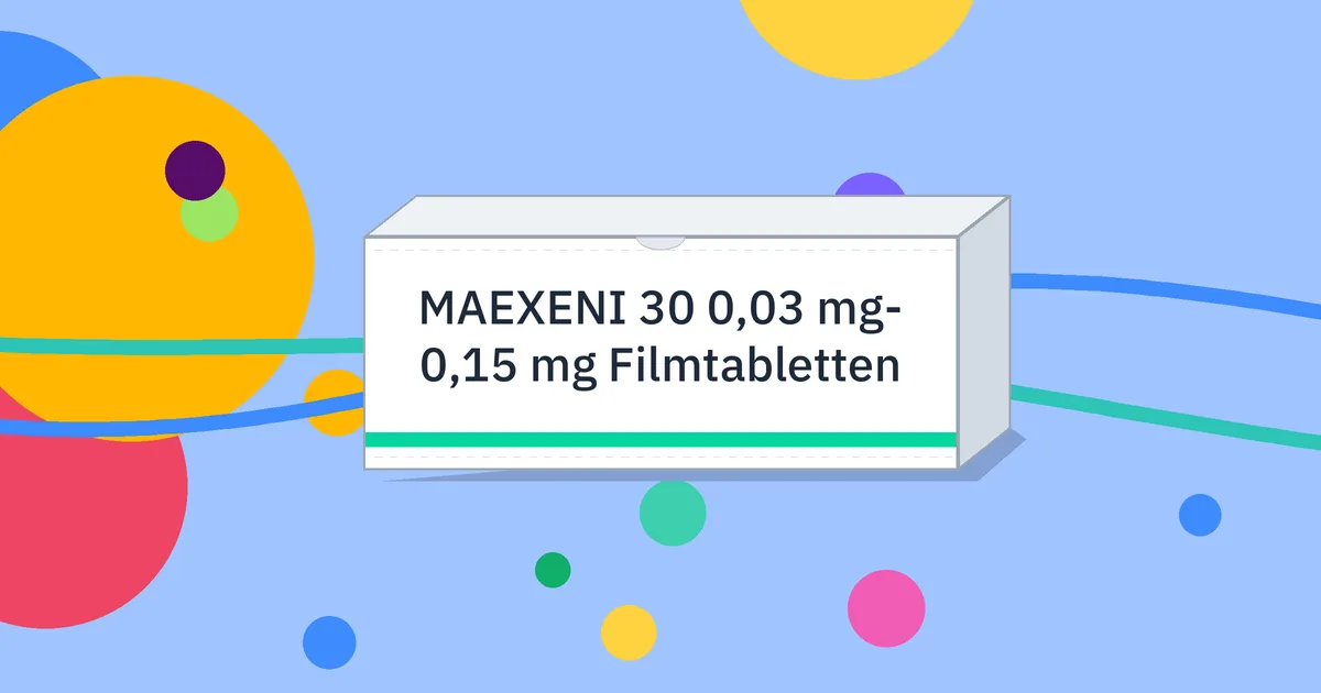 Symbolbild: Packung mit der Aufschrift MAEXENI 30 0,03 mg-0,15 mg Filmtabletten (PZN 10170499) – Verfügbarkeit und Bezug in Apotheken in Frankfurt am Main