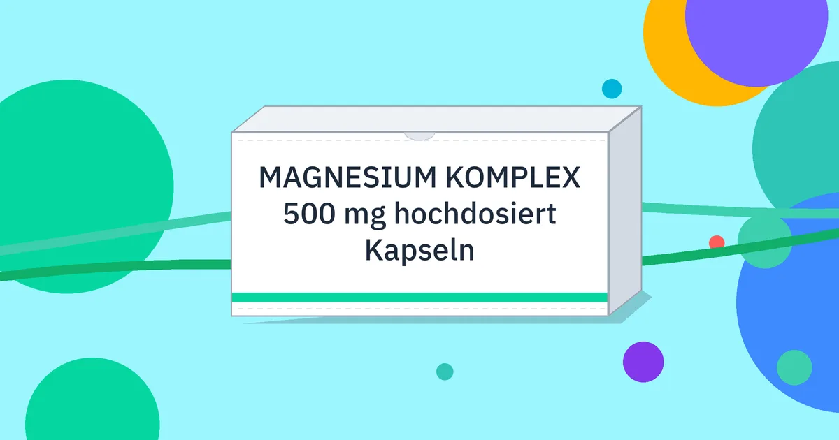 Symbolbild: Packung mit der Aufschrift MAGNESIUM KOMPLEX 500 mg hochdosiert Kapseln (PZN 18830015) – Verfügbarkeit und Bezug in Apotheken in Frankfurt am Main