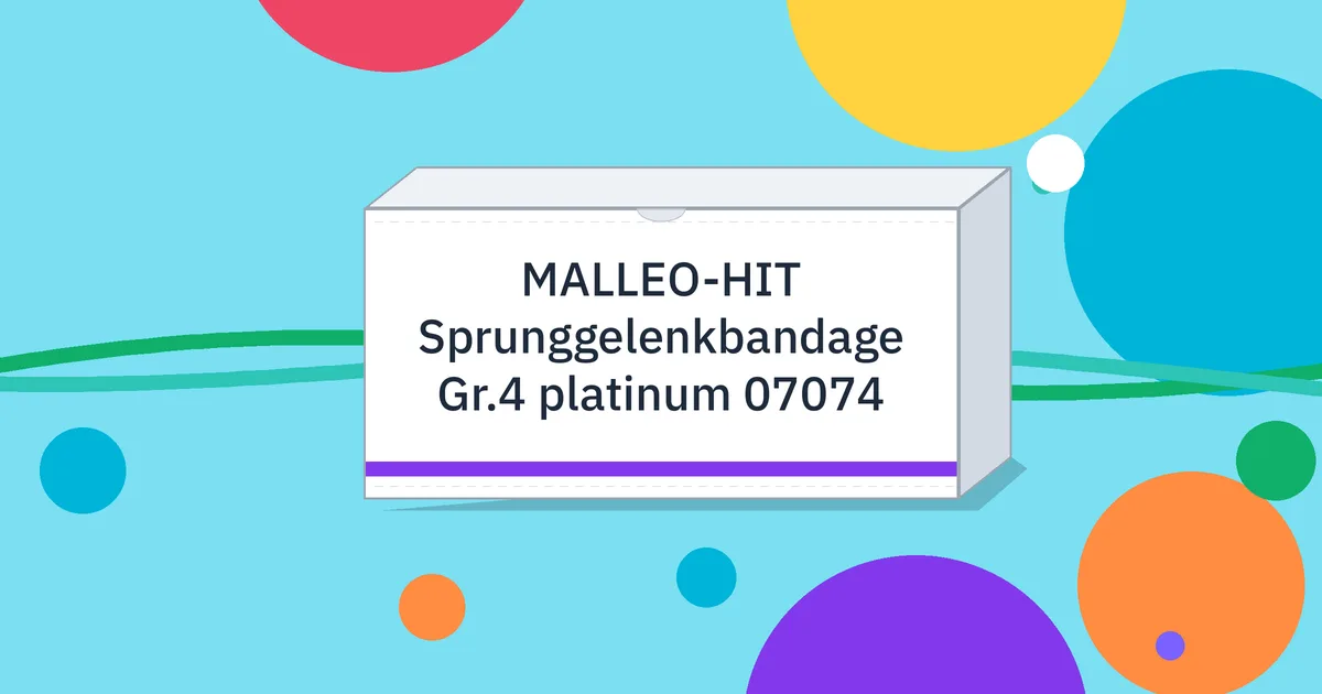 Symbolbild: Packung mit der Aufschrift MALLEO-HIT Sprunggelenkbandage Gr.4 platinum 07074 (PZN 06114667) – Verfügbarkeit und Bezug in Apotheken in Frankfurt am Main