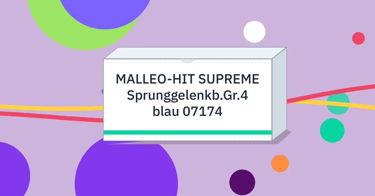 Symbolbild: Packung mit der Aufschrift MALLEO-HIT SUPREME Sprunggelenkb.Gr.4 blau 07174 (PZN 16931290) – Verfügbarkeit und Bezug in Apotheken in Frankfurt am Main